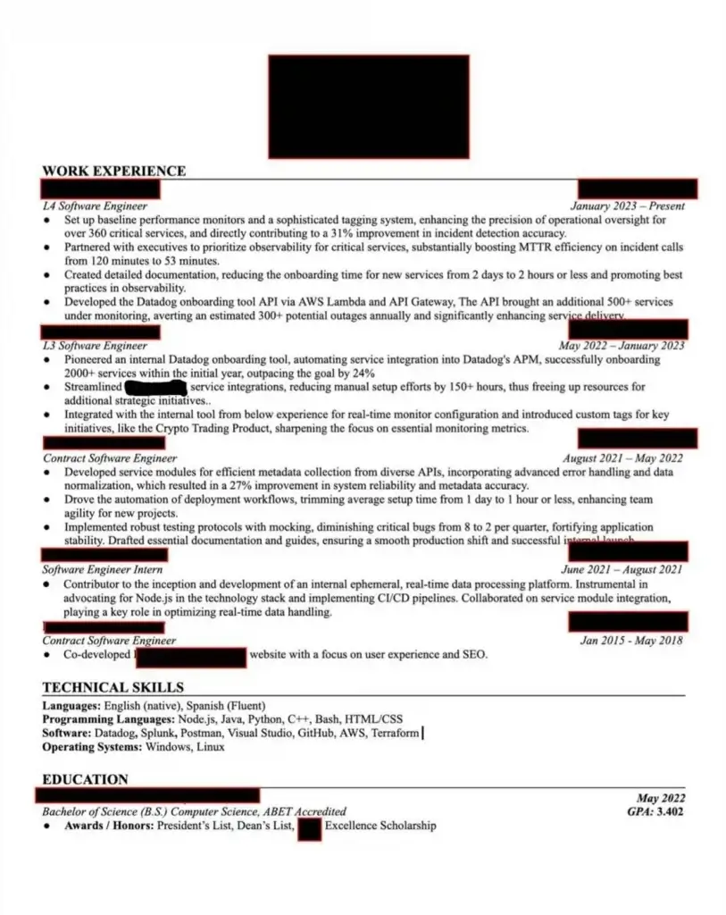 Fidelity Investment Software Engineer Resume Review | 1MillionResume