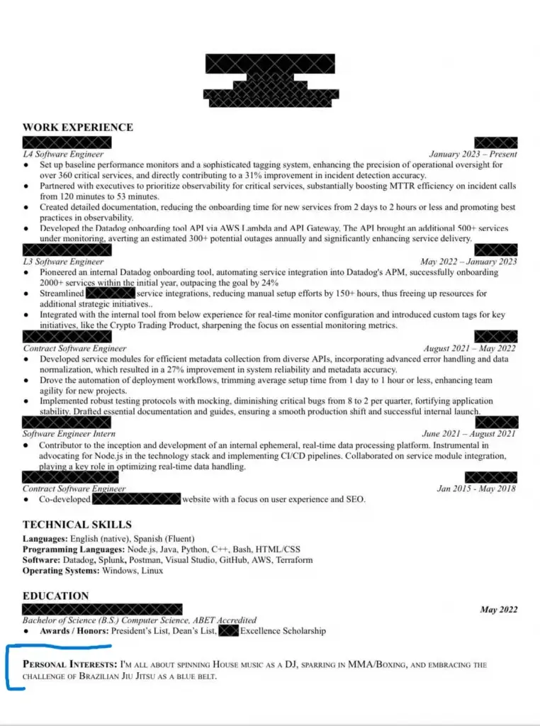 Fidelity Investment Software Engineer Resume Review | 1MillionResume